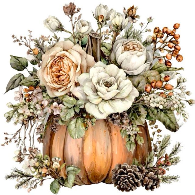 Autumn Pumpkin Flowers Clipart PNG, Fall Floral Bouquet Image ...