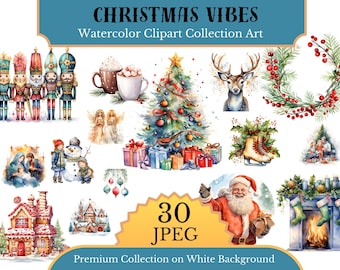 Vintage Christmas Stamps Clipart | Painted Christmas Clipart ...