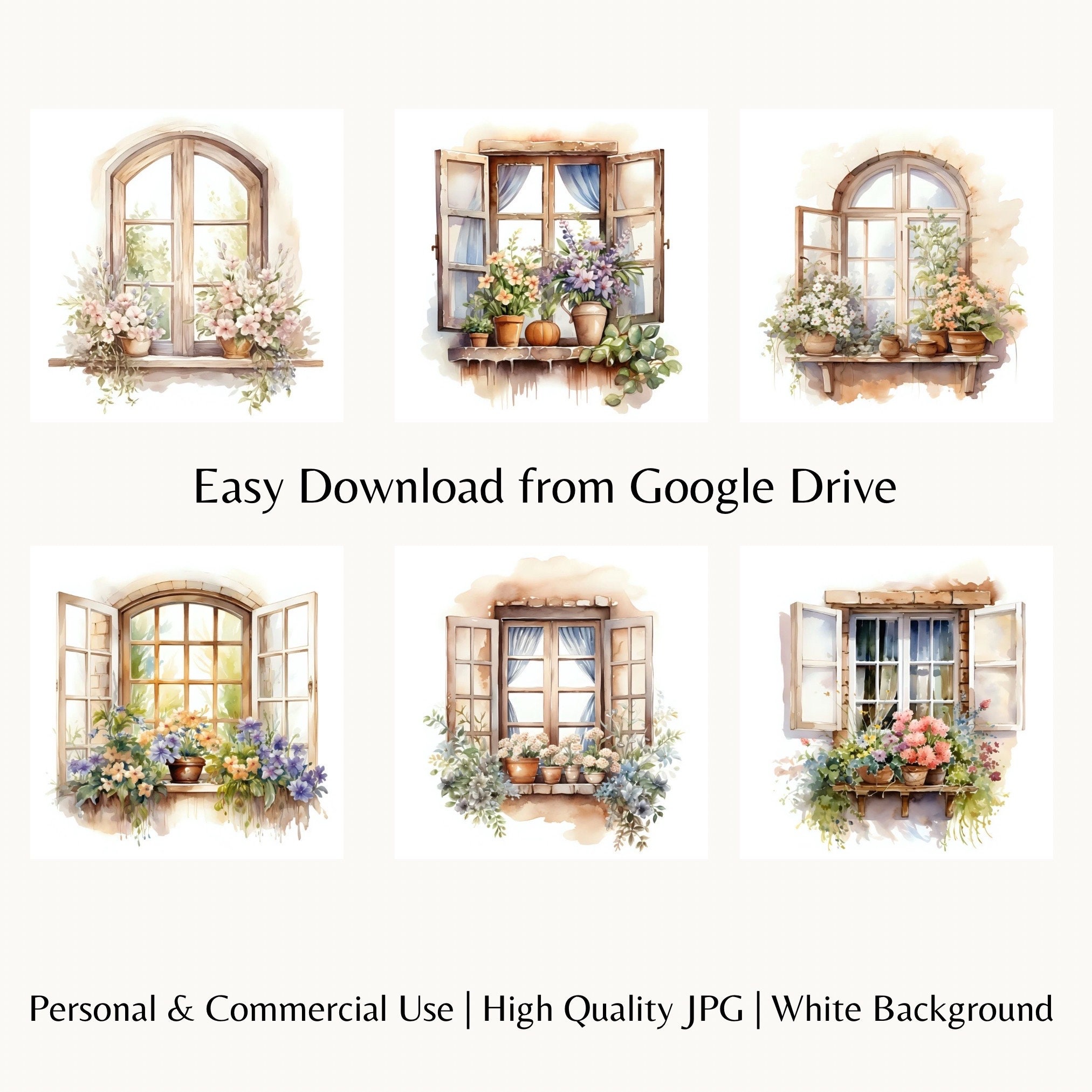 20 Watercolor Cottagecore Window Clipart, Rustic Countryside Views With ...