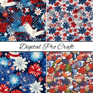 July 4th Patriotic Digital Paper Pack, Vintage American Red & White ...