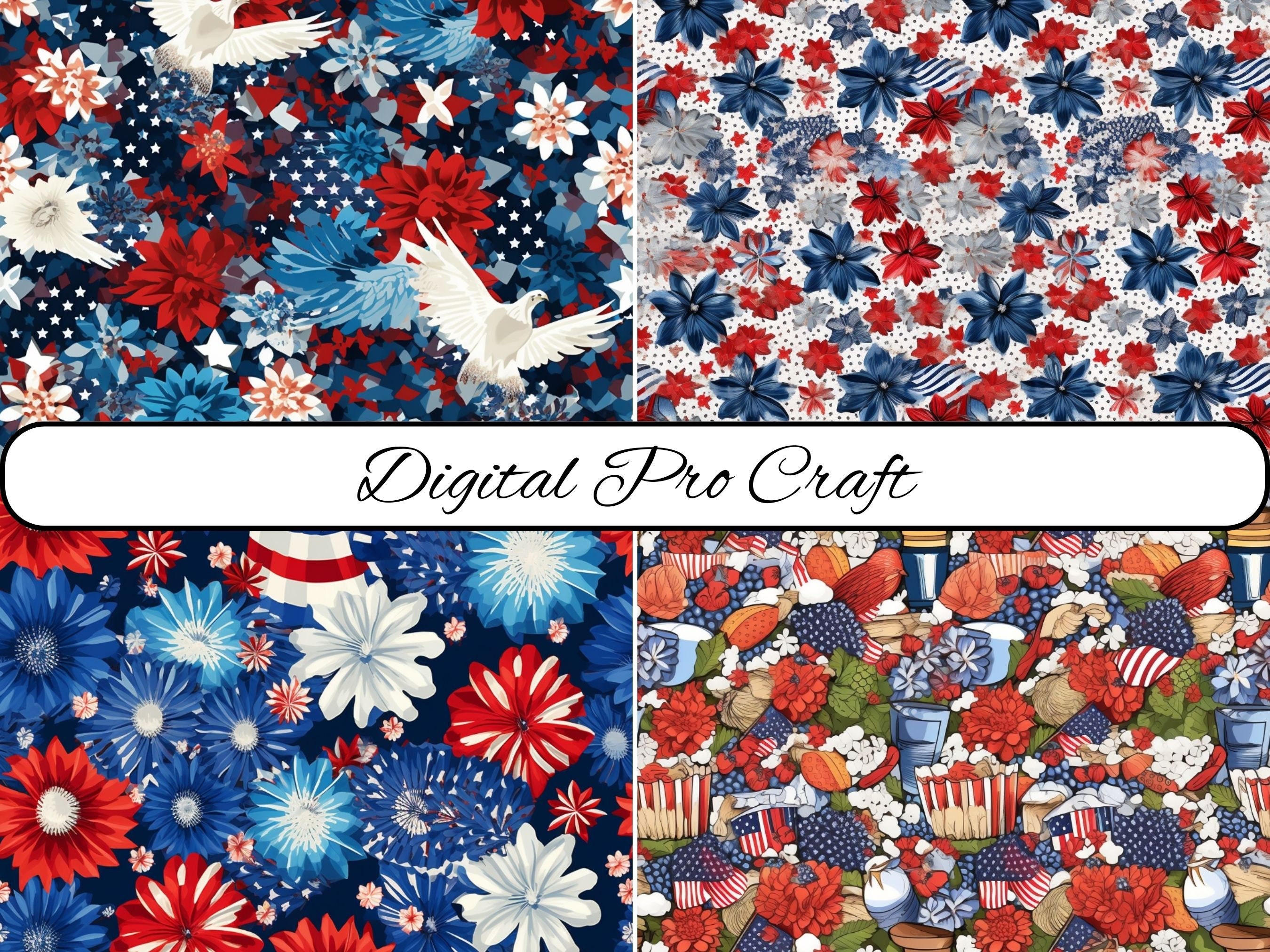 July 4th Patriotic Digital Paper Pack Vintage American Red & - Etsy