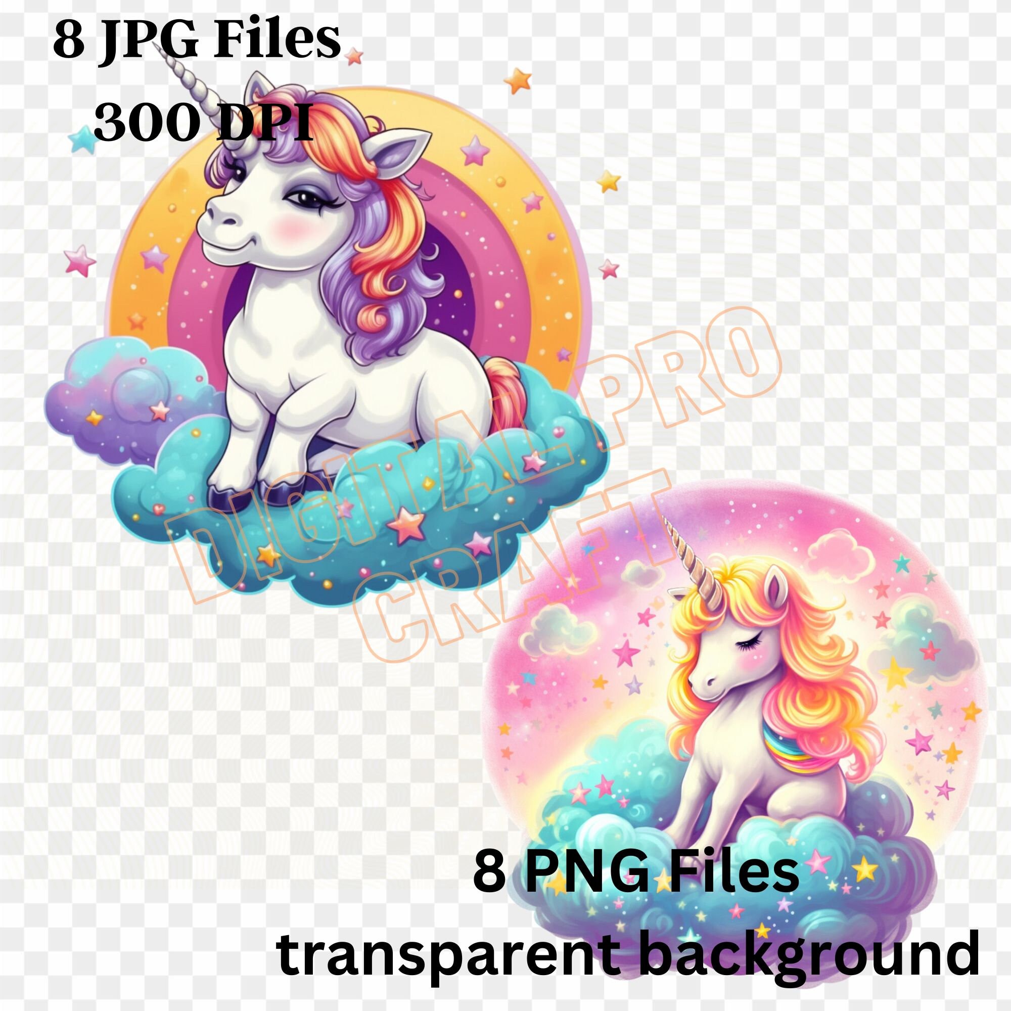 8 Unicorn Watercolor Clipart Png Unicorn Сlip Art Cute - Etsy