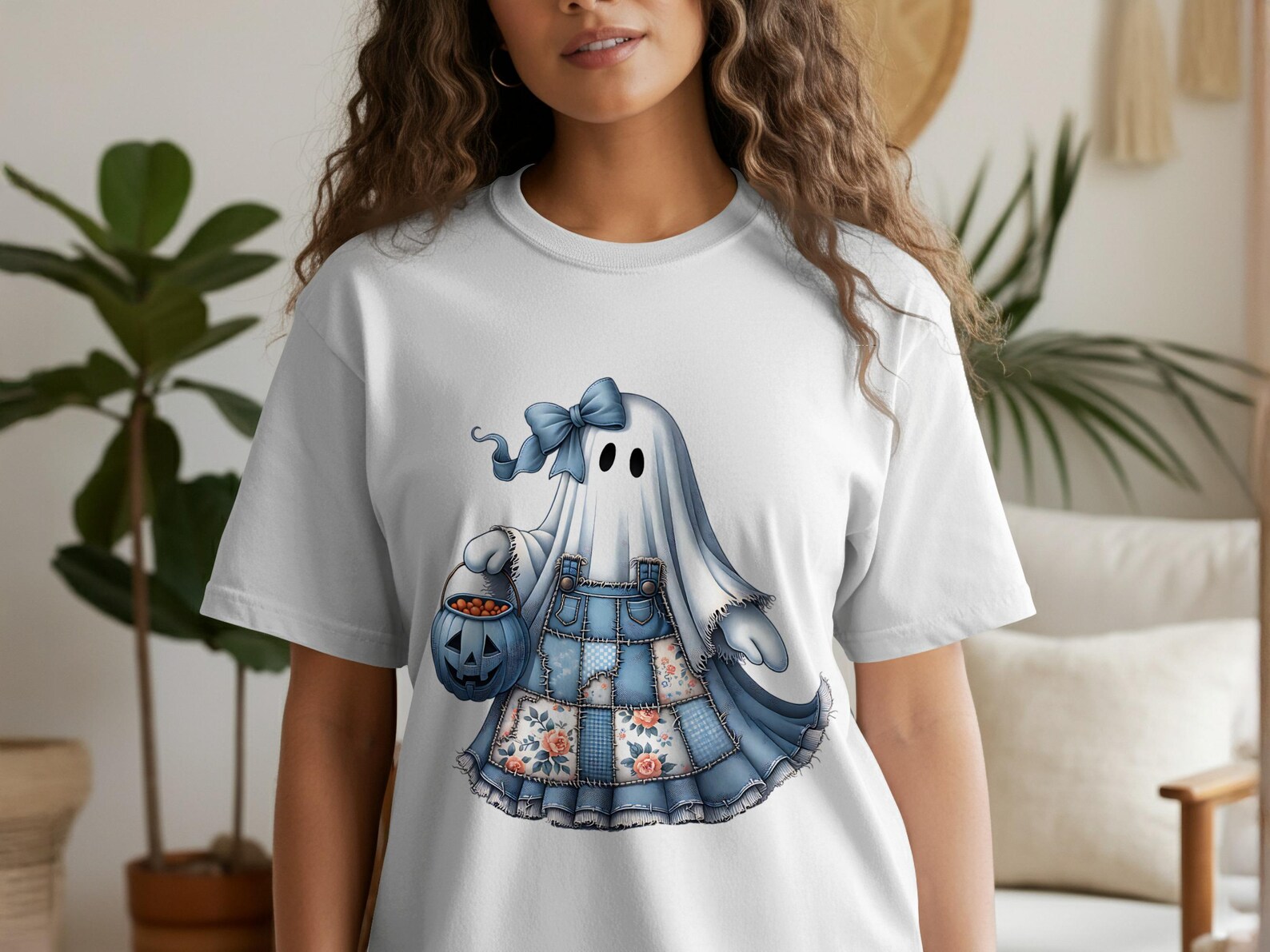 Retro Denim Ghost Png, Spooky Season, Patchwork Ghost, Cute Boo Ghost ...