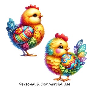 Watercolor Easter Clipart, Cute Chicken Digital Files, Easter Eggs PNG ...