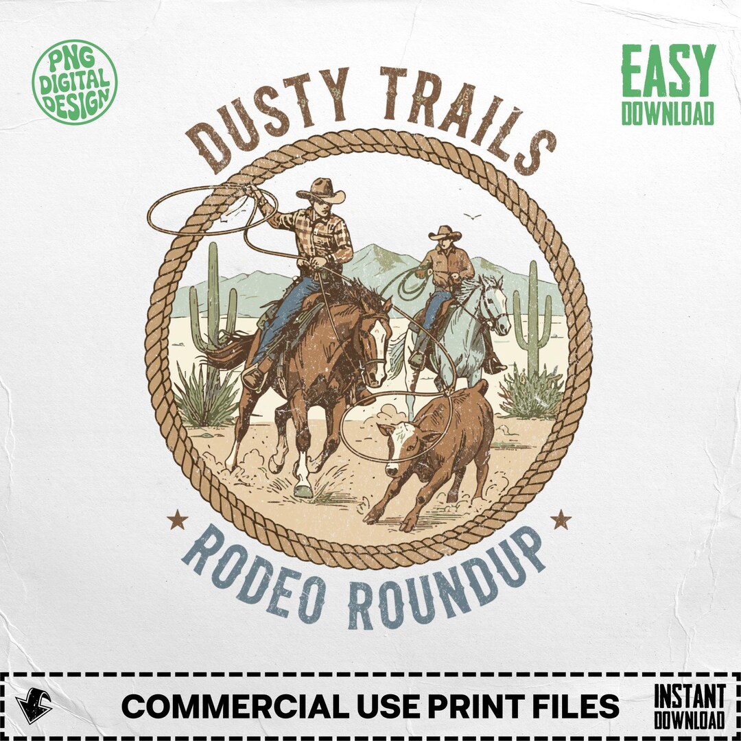 Dusty Trails Rodeo Roundup Clip Art Png, Western Horse Riding Design ...