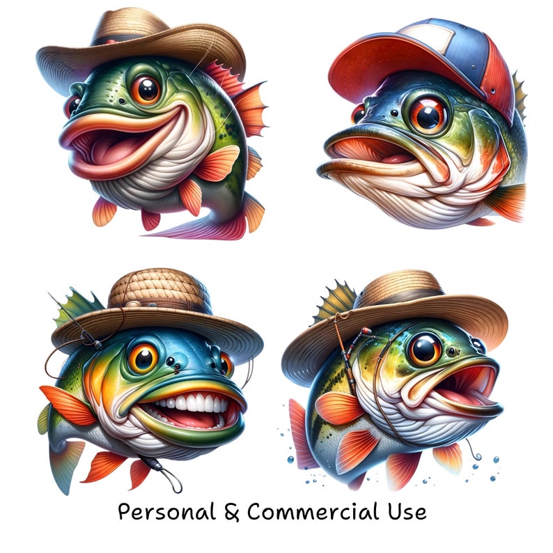 Funny Bass Fish Clipart Collection, High Quality 300 DPI Images ...