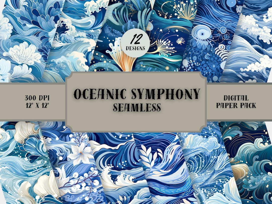 Oceanic Symphony - Tranquil Sea-inspired Seamless Patterns - 12 Designs ...