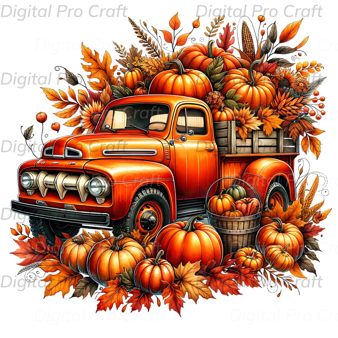 Vintage Fall Truck Pumpkin Clipart -autumn Vibes , Instant Download ...