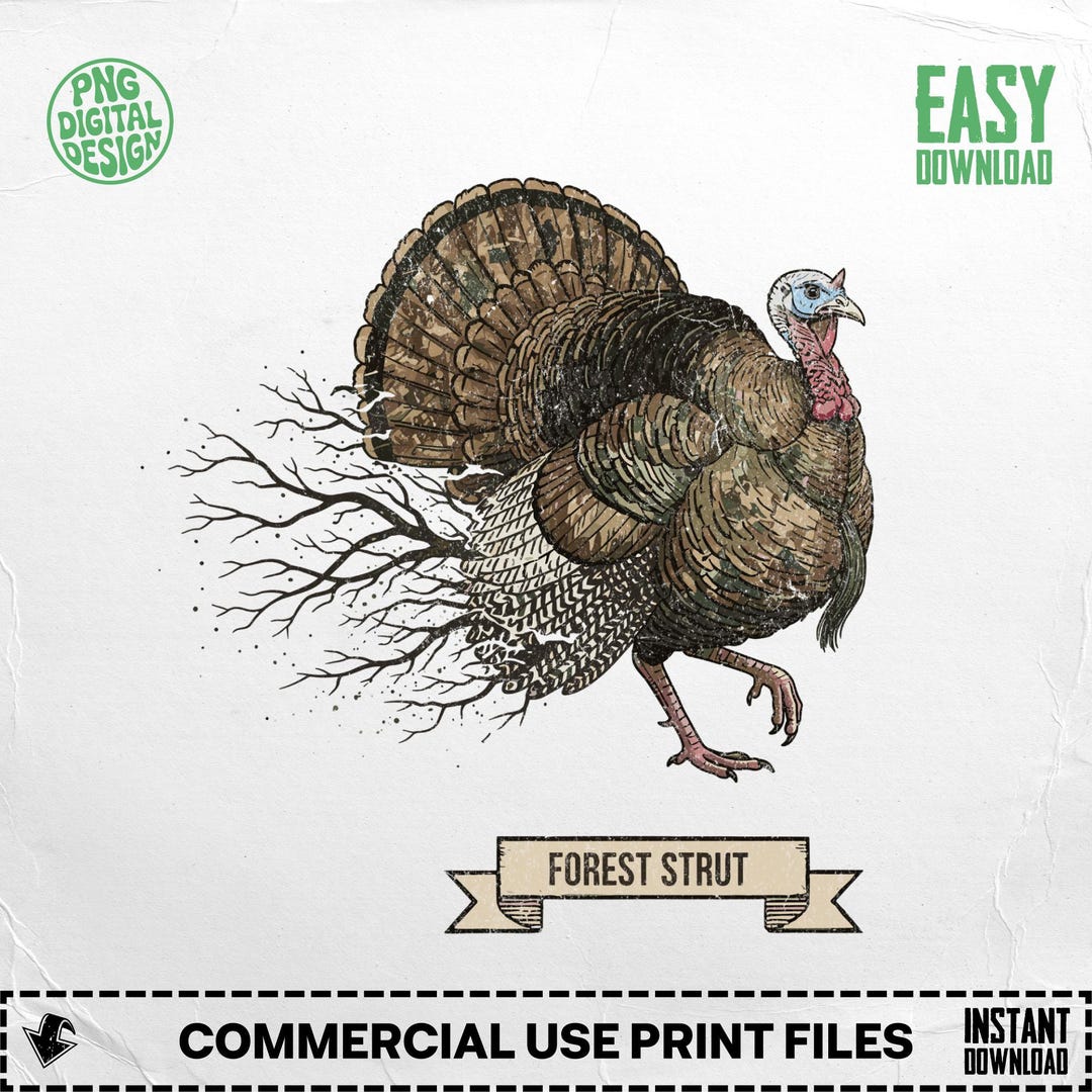 Turkey Clipart PNG SVG, Forest Strut Design, Wildlife Illustration ...