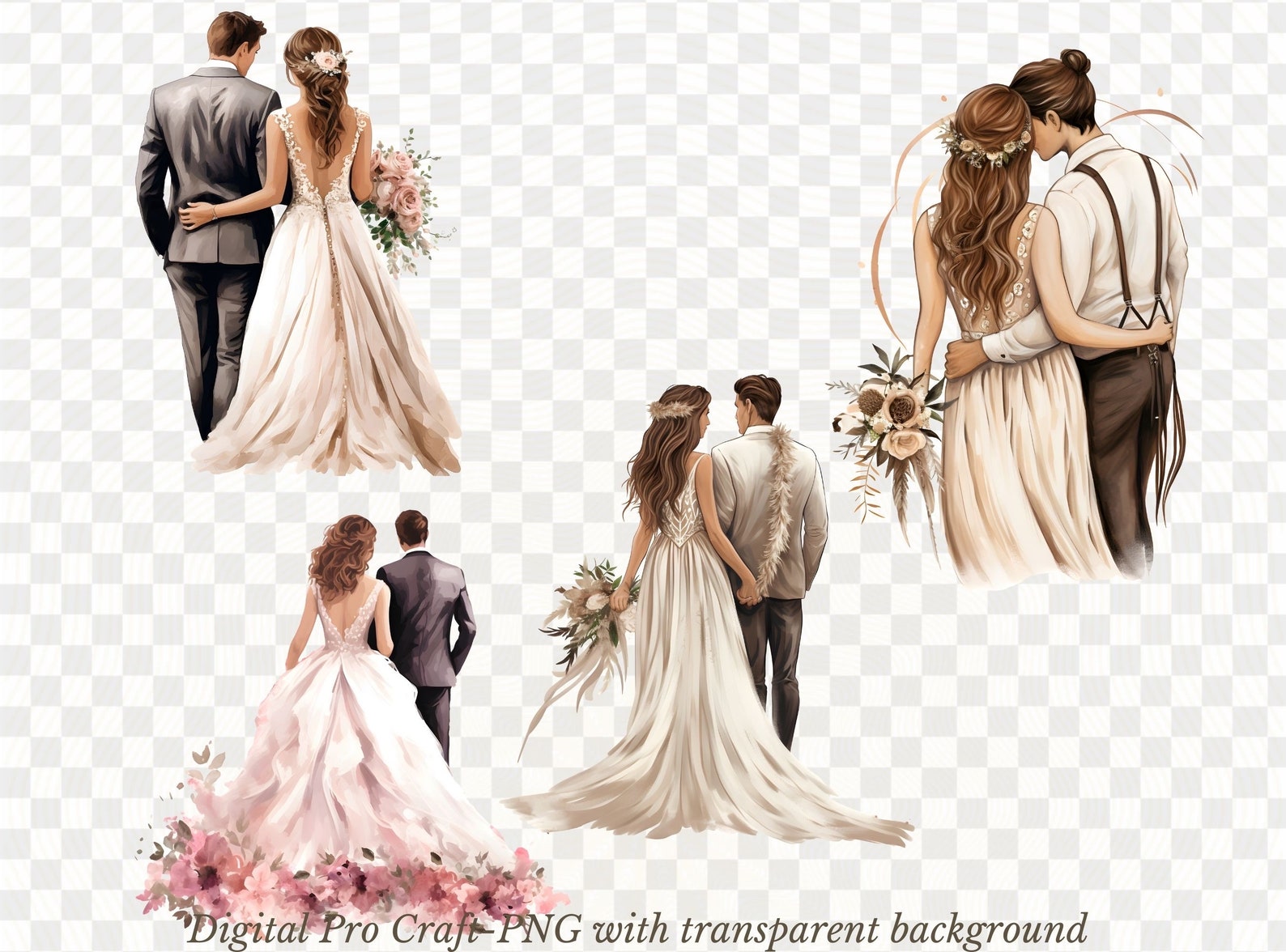 Bride and Groom Back Clipart, Wedding Day Clipart 16 PNG and JPEG ...