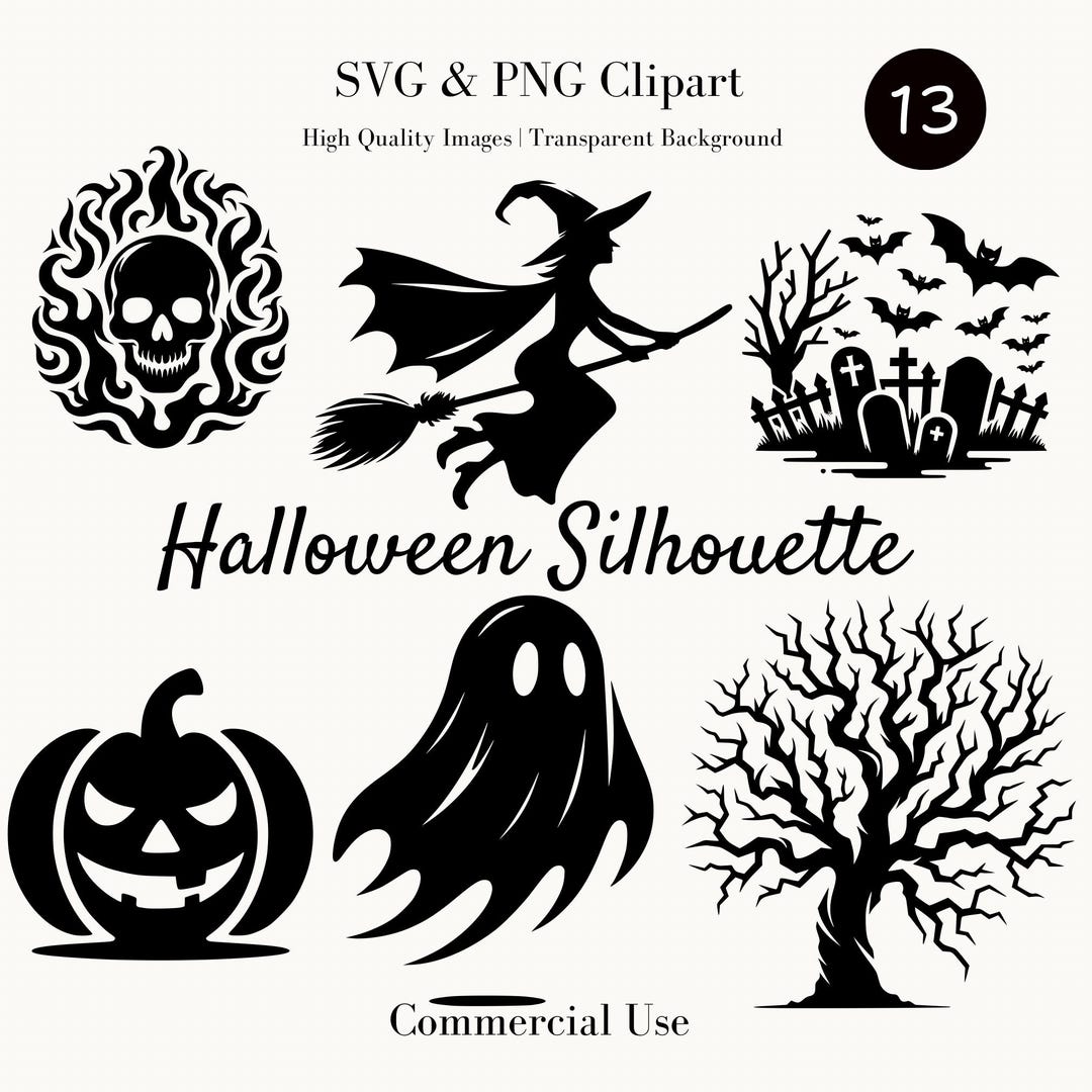 Spooky Halloween Silhouettes SVG Clipart Collection for Instant ...
