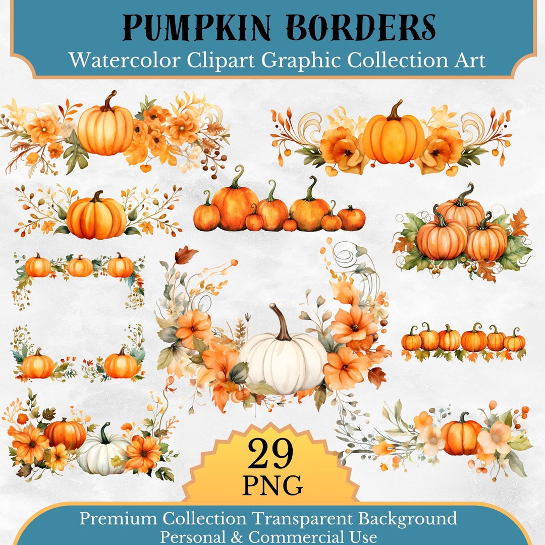 Watercolor Pumpkin Borders Clipart - Fall Autumn Borders Clip Art in High Quality PNG Format ...