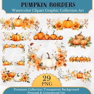 Watercolor Pumpkin Borders Clipart - Fall Autumn Borders Clip Art in ...