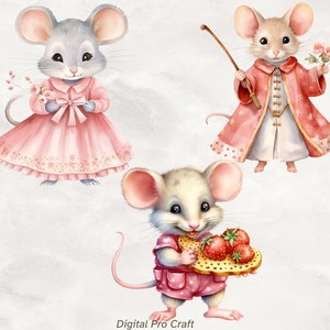 Watercolor Little Pink Mouse Clipart - Fairytale Mice 12 PNG Digital ...