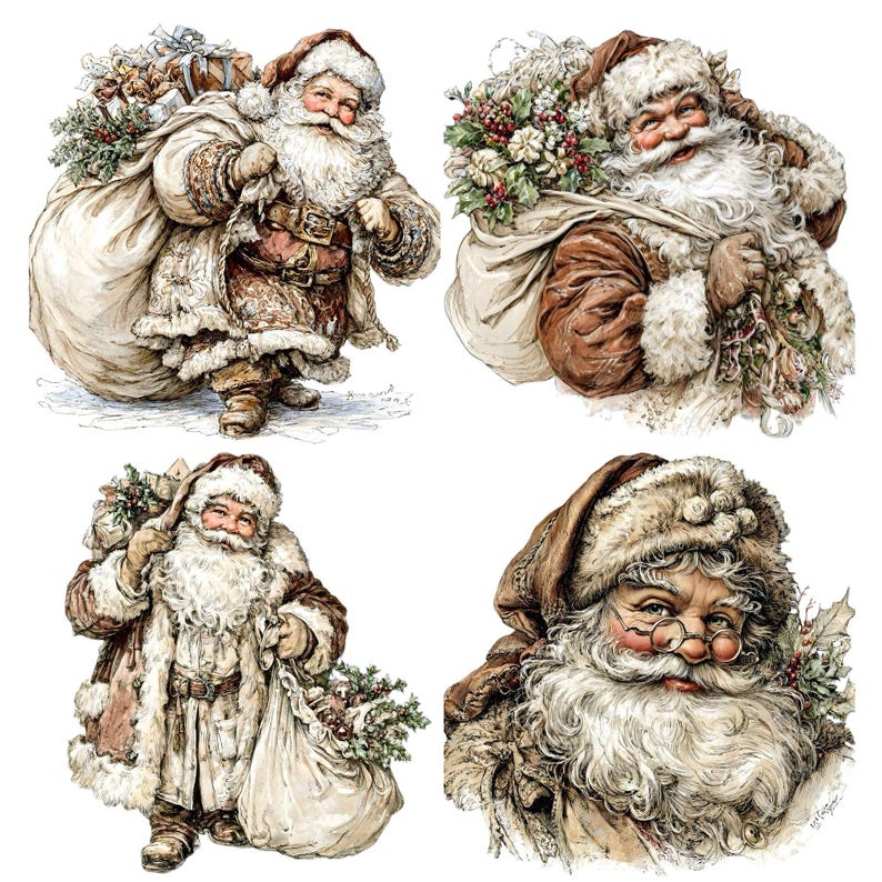 Vintage Santa Claus Clipart Bundle | Rustic Victorian Christmas PNG ...