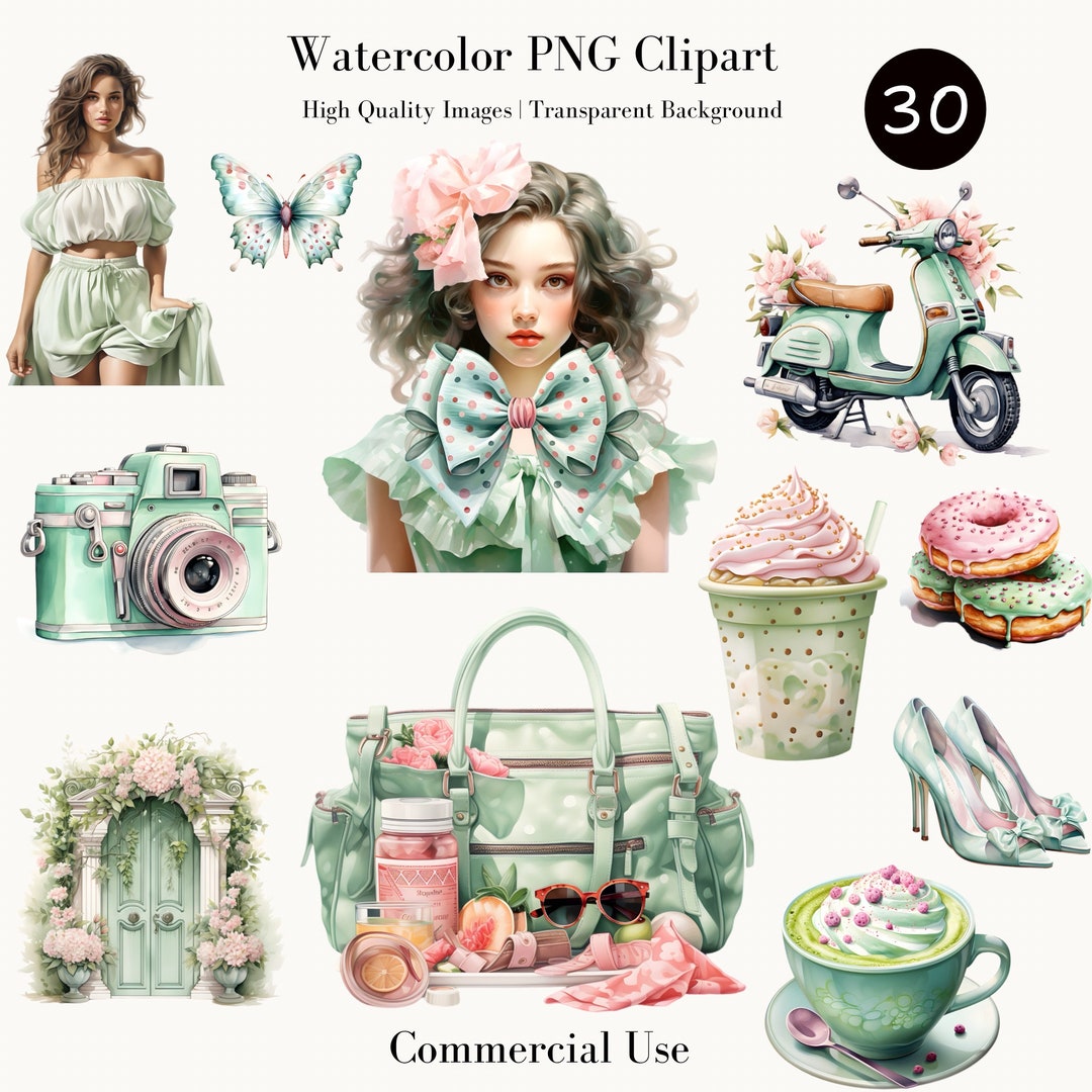 Watercolor Summer Mood Clipart PNG Bundle – Pastel Girly Clip Art ...