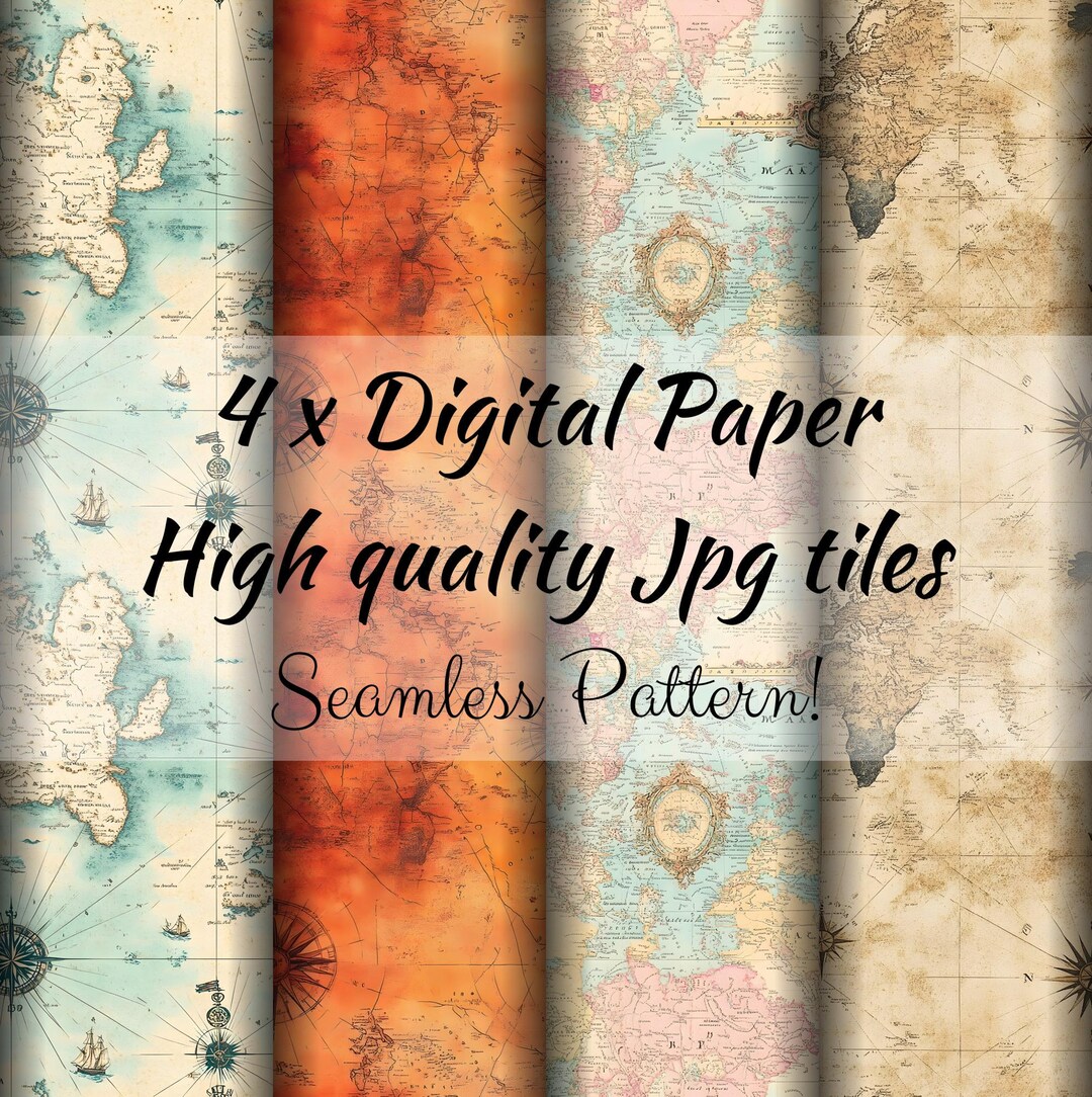 Old Vintage Maps Digital Paper Pack 4 Designs 12in X 12in for ...