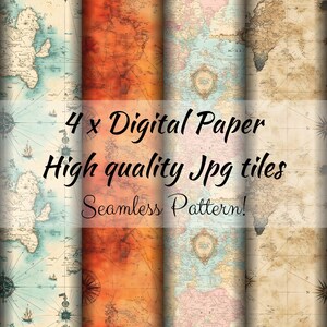 Old Vintage Maps Digital Paper Pack 4 Designs 12in X 12in for ...