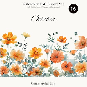 Marigold and Cosmos Watercolor Border, Floral Wedding Invitation Card ...