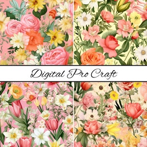 Spring Floral Medley Digital Paper - Watercolor Flower Backgrounds - 12 ...