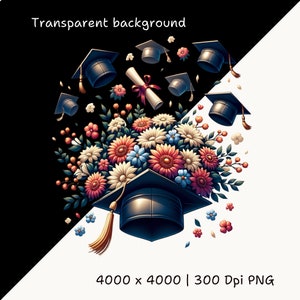 Watercolor Graduation Collection Clipart, 16 PNG Grad Floral Clipart ...