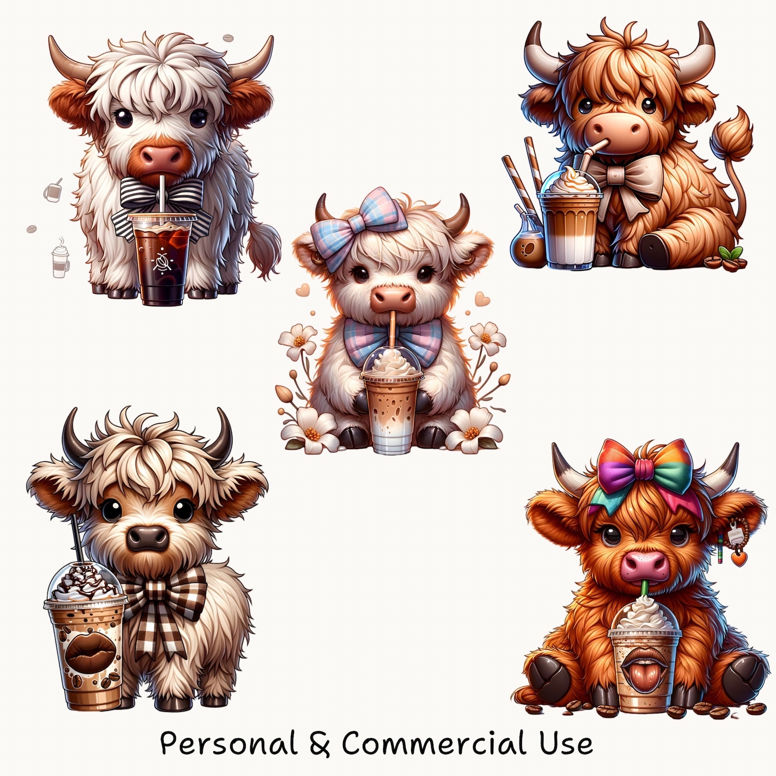 Highland Cow Coffee Clipart Cute Cow Watercolor PNG, Coffee Lover ...