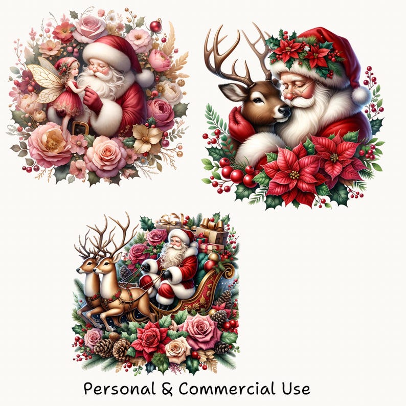 Xmas Santa Claus Clipart Bundle, Santa Claus and Reindeer Png Bundle ...