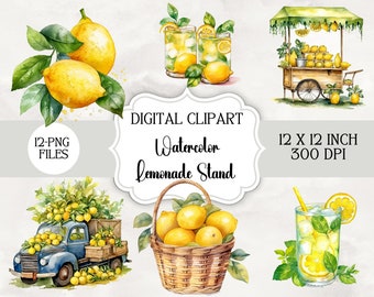 Watercolour Lemonade Stand Clipart Lemon Fruit PNG Digital Image ...