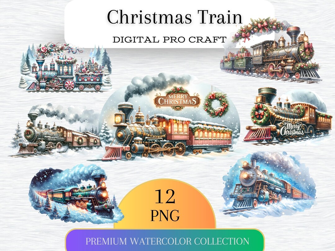 Watercolor Train Clipart PNG Christmas Train PNG Sprimg Train Boho ...