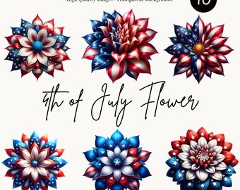 4th of July Flower Clipart, Patriotic Floral Clipart, Independence Day ...