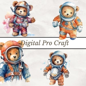 Watercolor Teddy Bear Astronaut 12 Pc JPG-PNG Bundle Teddy Bear PNG ...