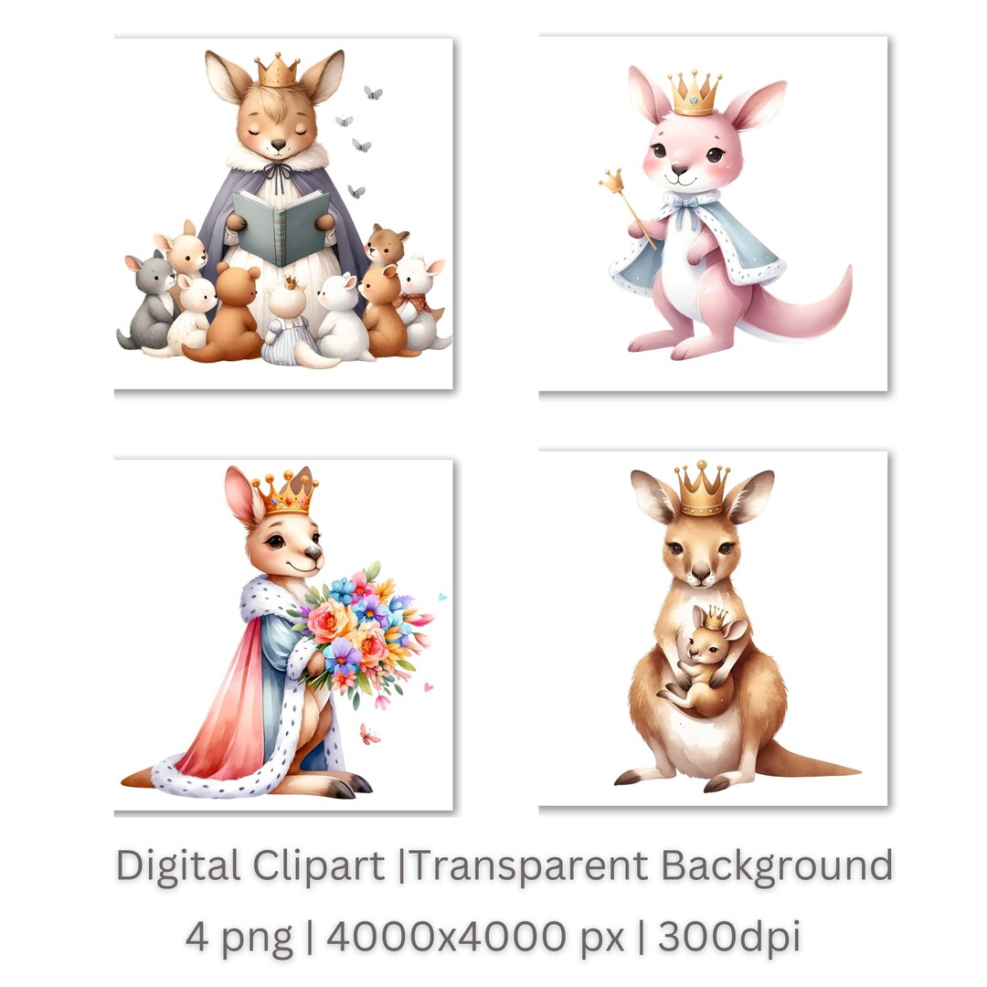Royal Kangaroo Clipart, Kangaroo PNG, Watercolor Kangaroo, Kangaroo Art ...