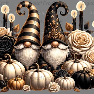 Black and Gold Gnome and Pumpkin Clipart Bundle, Fall Scrapbooking ...