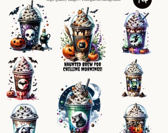 Halloween Coffee Clipart Set, Scary Gothic Watercolor Hot Drink Clipart ...