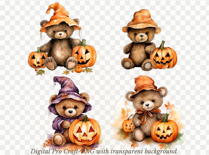 12 Halloween Clipart PNG, Halloween Clipart, Teddy Bear, Transparent ...