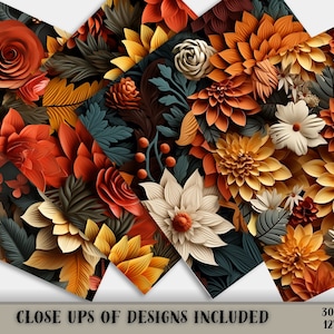 3d Autumn Flowers - 3d Floral Seamless Patterns - 12 Designs - 12x12in ...