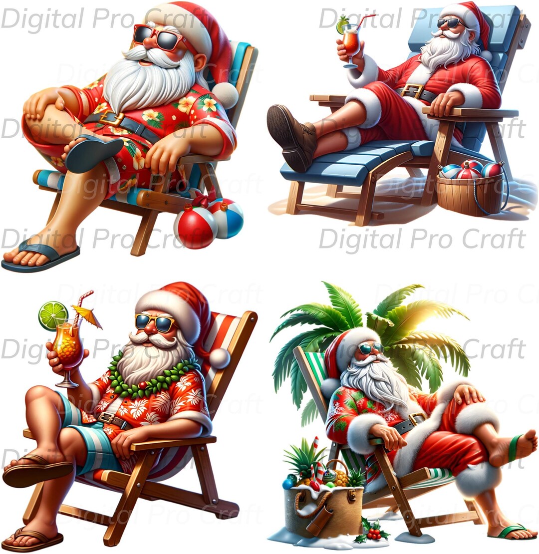 Chill Santa Claus in Hawaiian Shirt PNG Enjoying Tropical Vibes on the ...