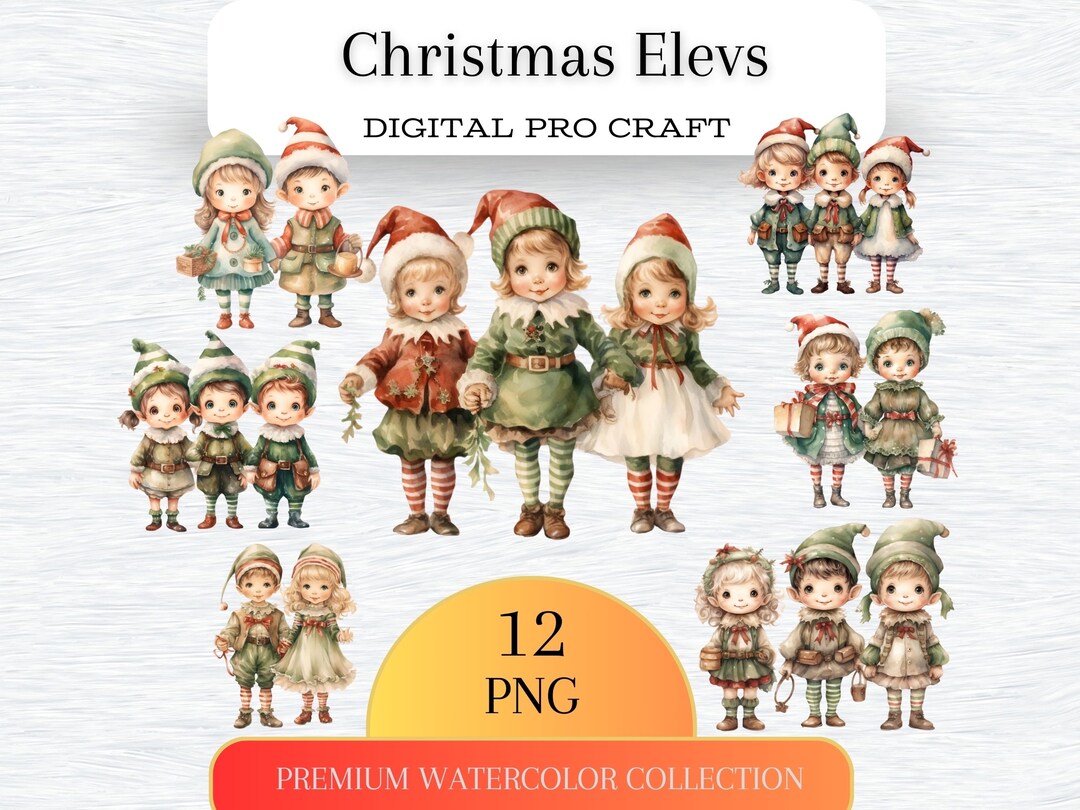 Vintage Christmas Elves Clipart, Retro Elf PNG, Holiday Elf, Vintage ...