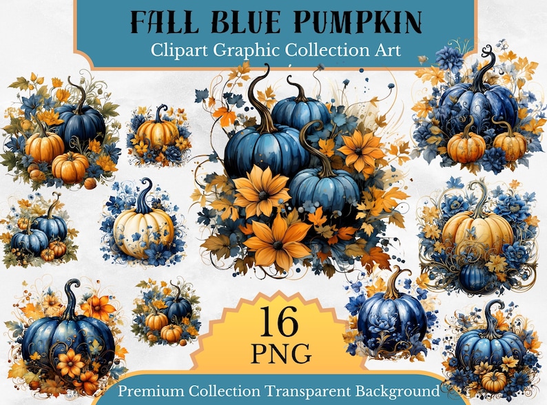 Watercolor Blue Pumpkin Clipart Halloween Pumpkin Clipart - Etsy