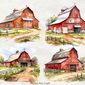 Farm Barn Watercolor Clipart, Farmhouse Clipart, Barn Bundle PNG, House ...