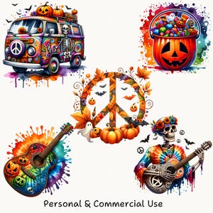 Halloween Hippie Clipart Collection | Hippie Ghost PNG | Pumpkin Hippie ...