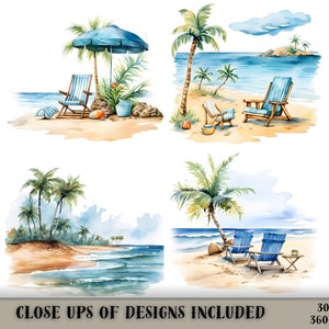 12 Beach Scenes, Watercolor Beach Clipart, Digital Beach Art ...