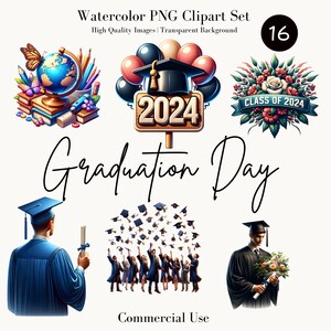 Watercolor Graduation Collection Clipart, 16 PNG Grad Floral Clipart ...