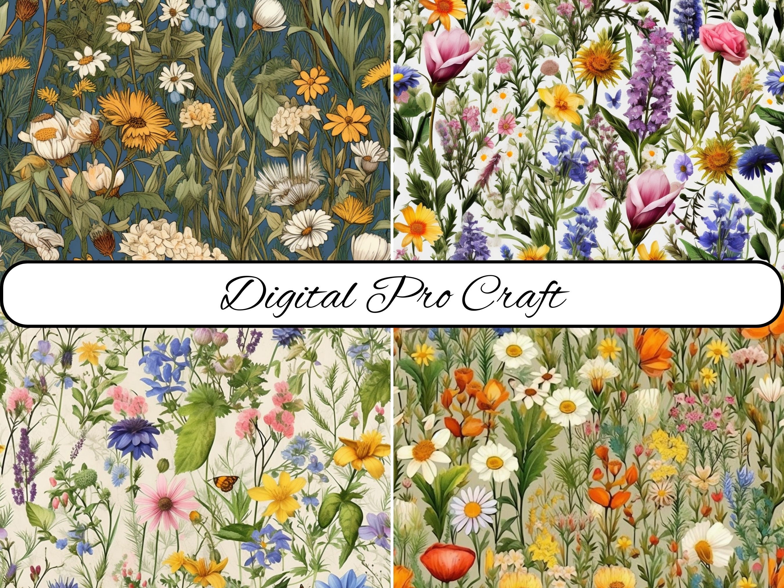 Watercolor Wildflowers Digital Paper Set, Spring Flowers Junk Journal ...