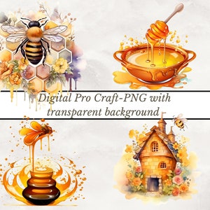 Watercolor Honey Bee Clipart, Spring Garden Bee and Honey Drips Clip ...