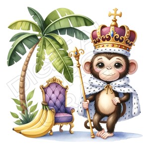 Royal Monkeys Clipart, Monkey PNG, Jungle Animals PNG, Watercolor ...