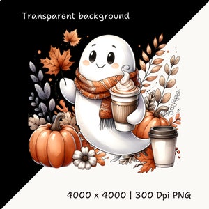 Watercolor Halloween Clipart – Cute Ghost Fall Coffee Images, Autumn ...