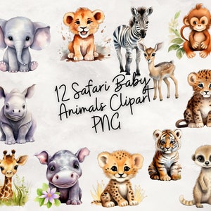 12 Watercolor Safari Baby Animals Clipart-commercial Use,transparent ...