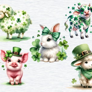 St Patrick Farm Animals Clipart PNG Bundle, Cute Saint Patrick Kitten ...