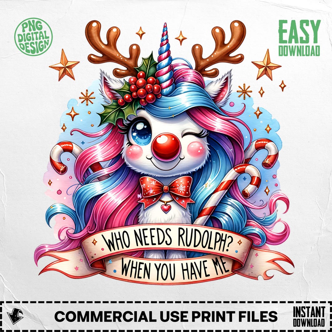 Christmas Unicorn Clipart, Reindeer Antlers, Cute Unicorn, Christmas ...